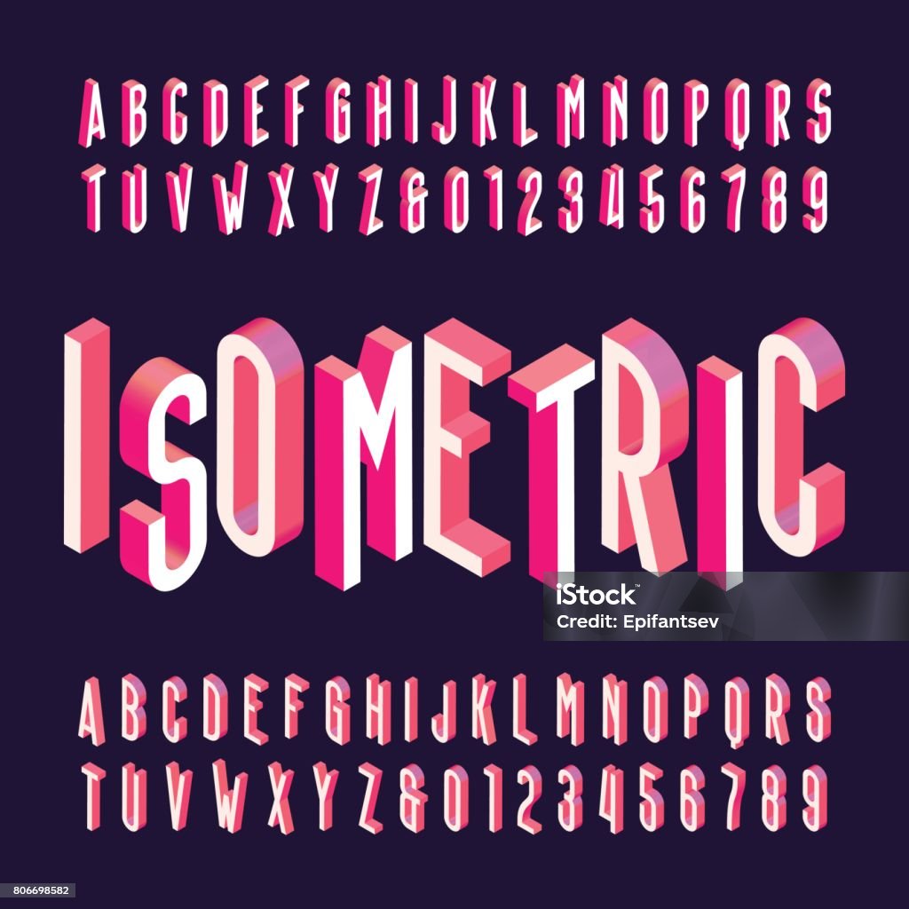 Font Vektor Alfabet Isometrik 3d Huruf Angka Dan Simbol Ilustrasi Stok