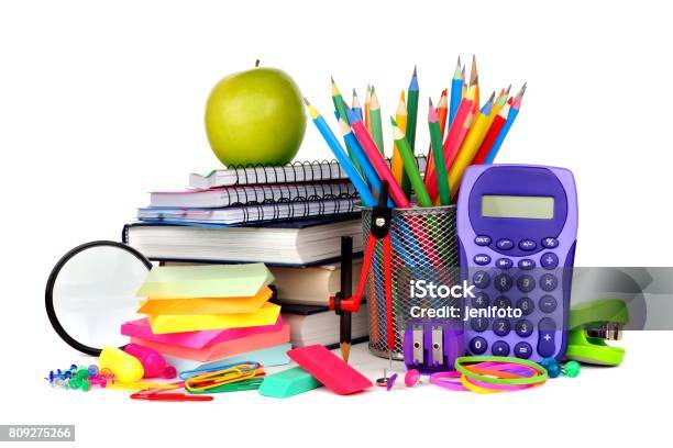 Photo Libre De Droit De Livres Et Fournitures Scolaires Isolés Sur
