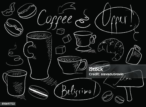 Cangkir Kopi Dan Kapur Roti Pada Ilustrasi Vektor Hitam Ilustrasi Stok ... Cangkir Kopi Dan Kapur Roti Pada Ilustrasi Vektor Hitam Ilustrasi Stok ...