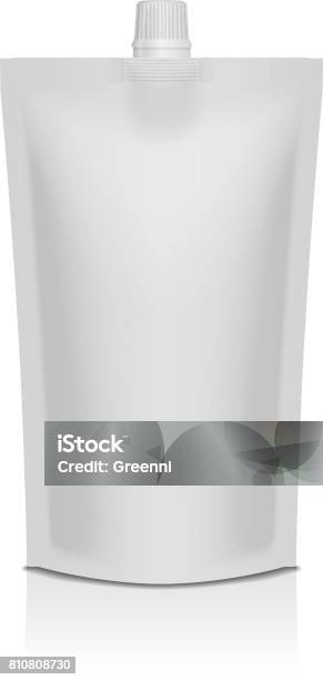 White Plastic Doypack Stand Up Pouch With Spout Flexible Packaging Mock