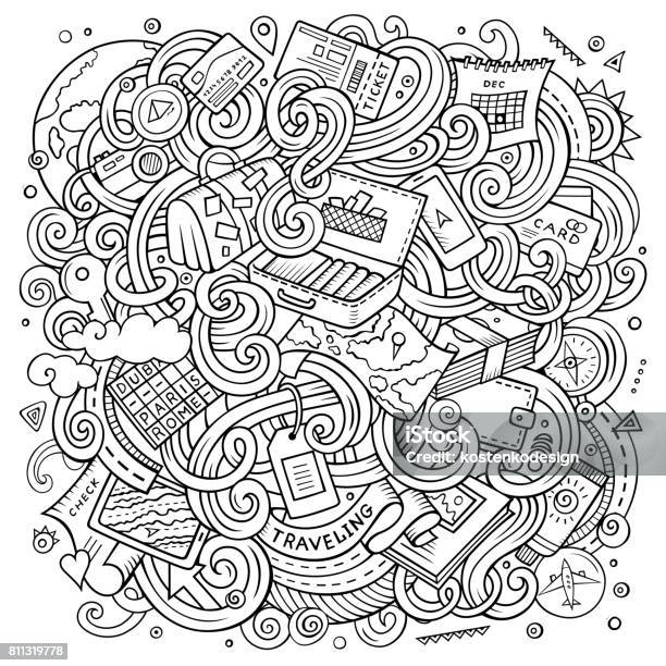 Ilustrasi Perjalanan Doodle Lucu Kartun Ilustrasi Stok Unduh Gambar