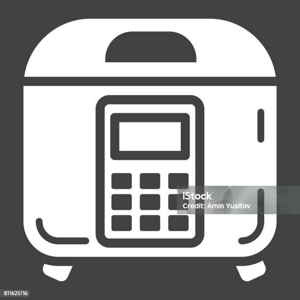 Multicooker 固體圖示 廚房和家電向量圖形在黑色的背景eps 10 標誌符號模式向量圖形及更多丁烷圖片 丁烷 低 住宅廚房