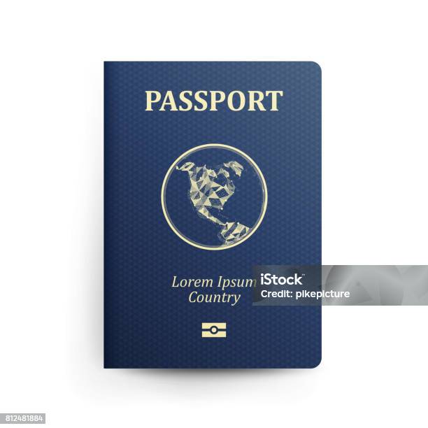 Passeport Avec Carte Illustration Vectorielle Réaliste Passeport Bleu