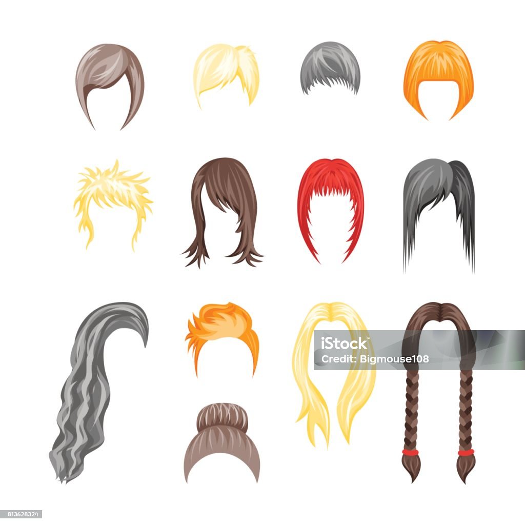 Cartoon Hairstyles Woman Set Vector Stock Illustration Download Image