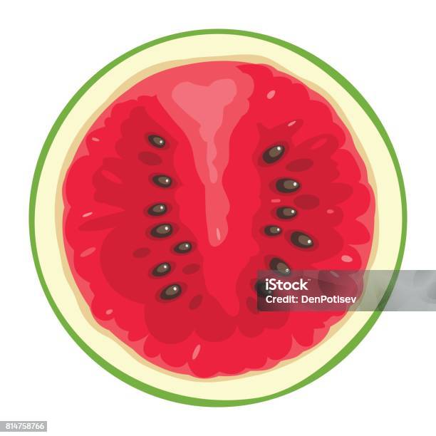 Sepotong Bulat Semangka Pada Latar Belakang Putih Ilustrasi Warna Datar