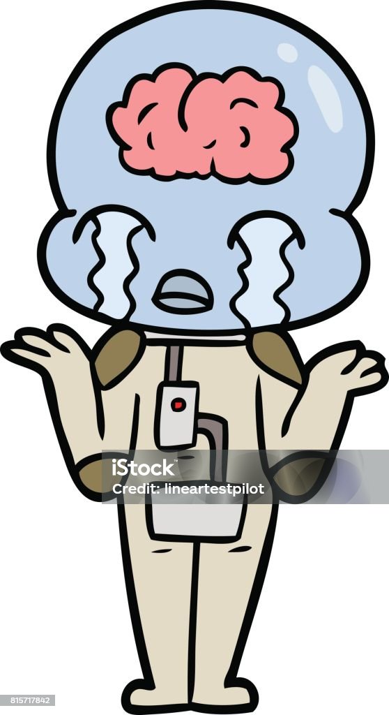 Cartoon Big Brain Alien Crying Stock Illustration Download Image Now