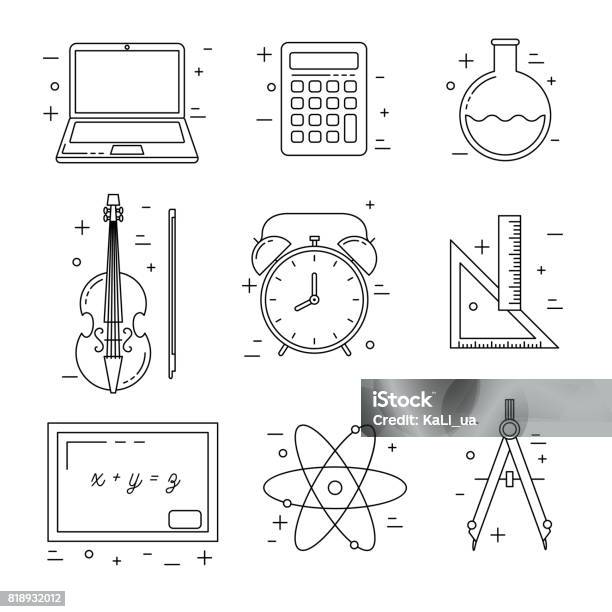 Back To School 컨셉입니다 계산기에 대한 스톡 벡터 아트 및 기타 이미지 계산기 교육 노트북 Istock