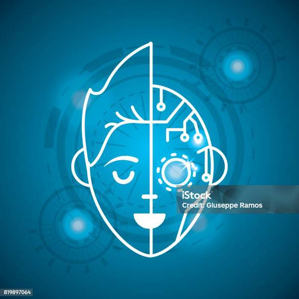 Le Visage Humain Le Cyberespace Avec Futurictic Connecter Vecteurs