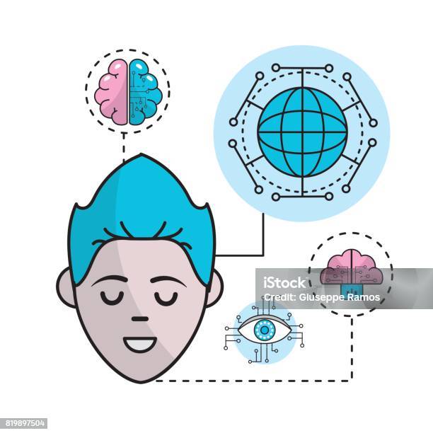 Le Visage Humain Le Cyberespace Avec Futurictic Connecter Vecteurs