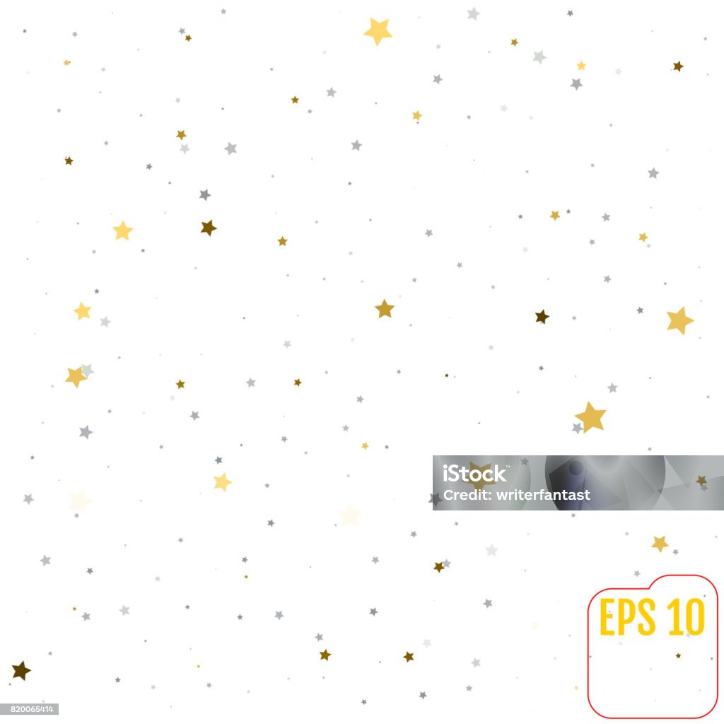 Abstract Background With Many Falling Gold And Silver Stars Confetti