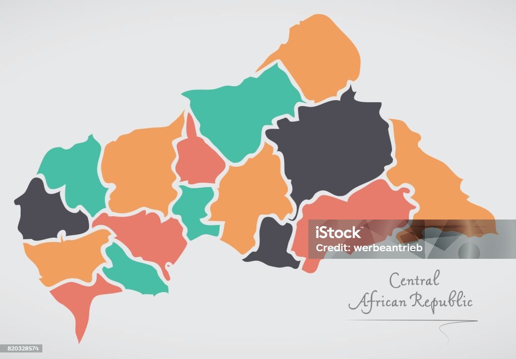 Central African Republic Map With States And Modern Round Shapes Stock