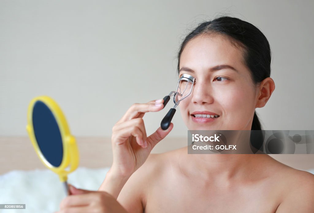 Portrait Of Beautiful Woman Making Curl Eyelashes Beautiful Woman Face