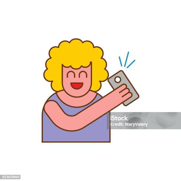 Selfi 아이콘입니다 여자는 자신의 휴대 전화에서 사진을 걸립니다 귀여운에 대한 스톡 벡터 아트 및 기타 이미지 귀여운