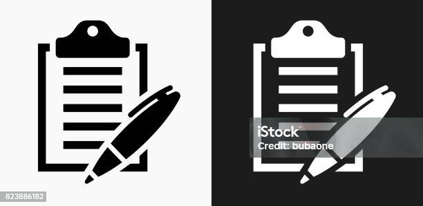 Pressepapiers Et Licône De Crayon Sur Noir Et Blanc Vector Backgrounds