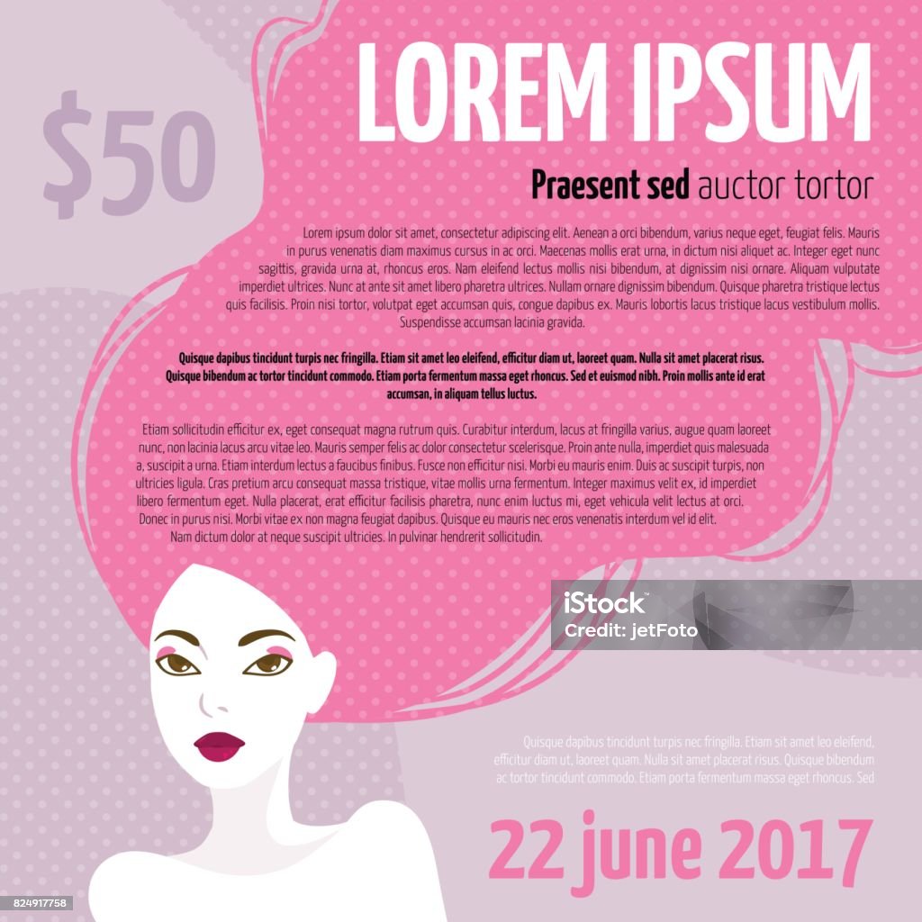 Template Desain Dengan Wajah Seorang Wanita Cantik Dengan Rambut