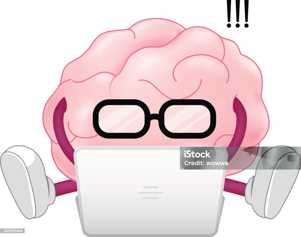 Cute Happy Smiling Brain Character Sitting With Laptop Computer Stock ... Cute Happy Smiling Brain Character Sitting With Laptop Computer Stock ...