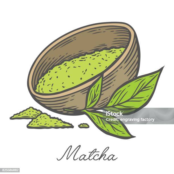 Matcha Bubuk Teh Hijau Dalam Mangkuk Cangkir Dengan Ilustrasi Ukiran ... Matcha Bubuk Teh Hijau Dalam Mangkuk Cangkir Dengan Ilustrasi Ukiran ...
