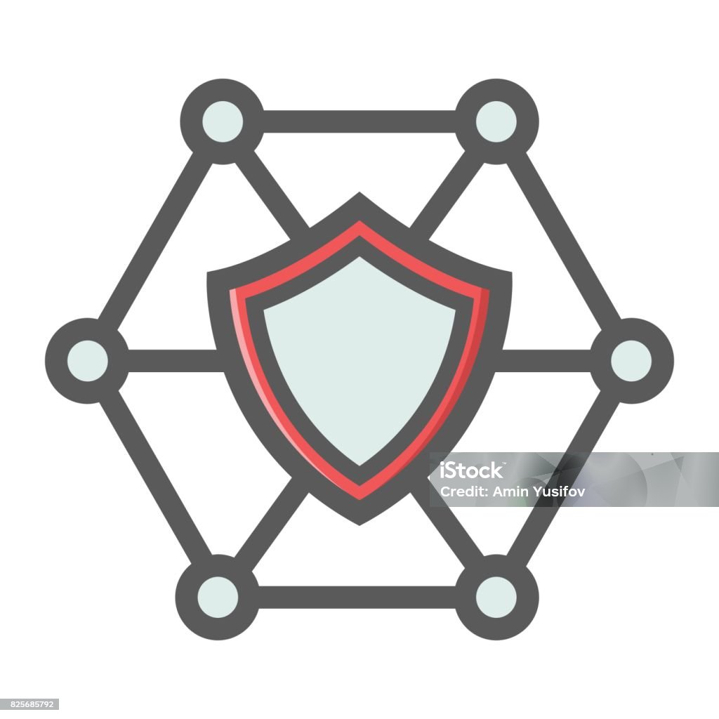 Защита Сети Заполнены Контур Значок Seo И Развития Щит Знак Вектор