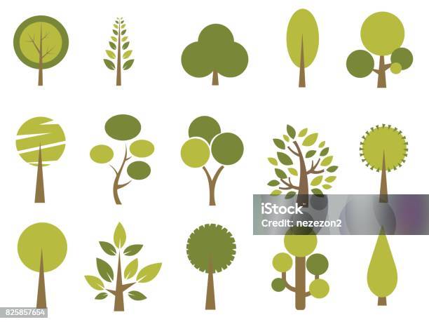 Ensemble Darbres Vector Illustration Vecteurs Libres De Droits Et Plus