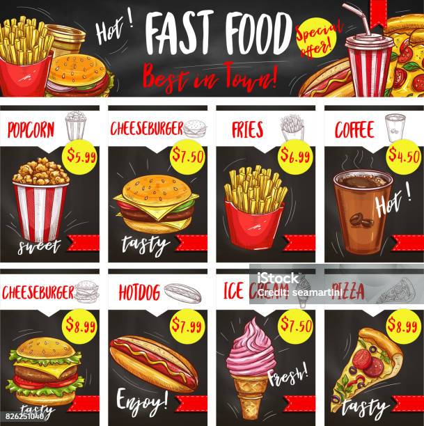 Desain Templat Papan Menu Restoran Cepat Saji Ilustrasi Stok Unduh