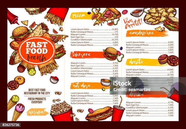 Desain Templat Menu Restoran Cepat Saji Ilustrasi Stok Unduh Gambar