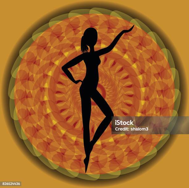 Siluet Wanita Sosok Berdiri Hitam Di Latar Belakang Mandala Oranye ... Siluet Wanita Sosok Berdiri Hitam Di Latar Belakang Mandala Oranye ...