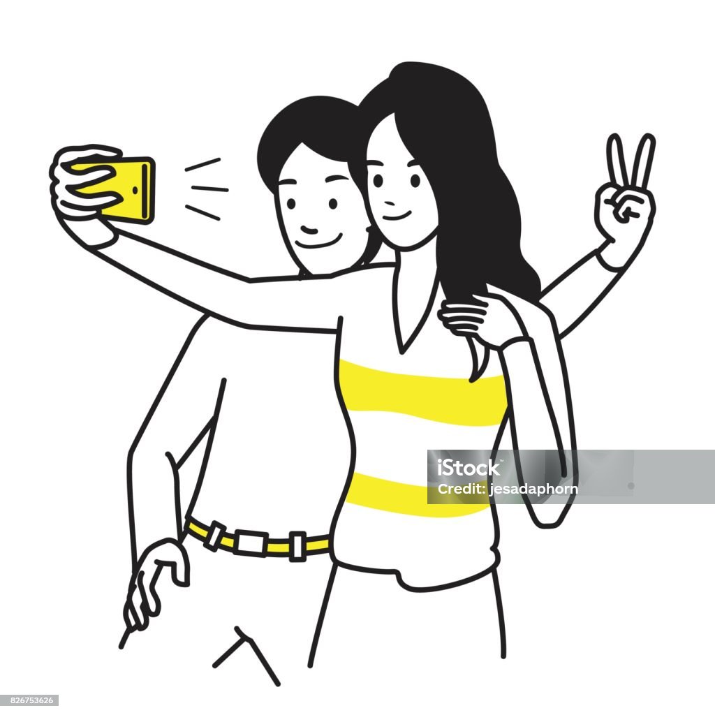 Selfie Together Lovers Stock Illustration Download Image Now Selfie