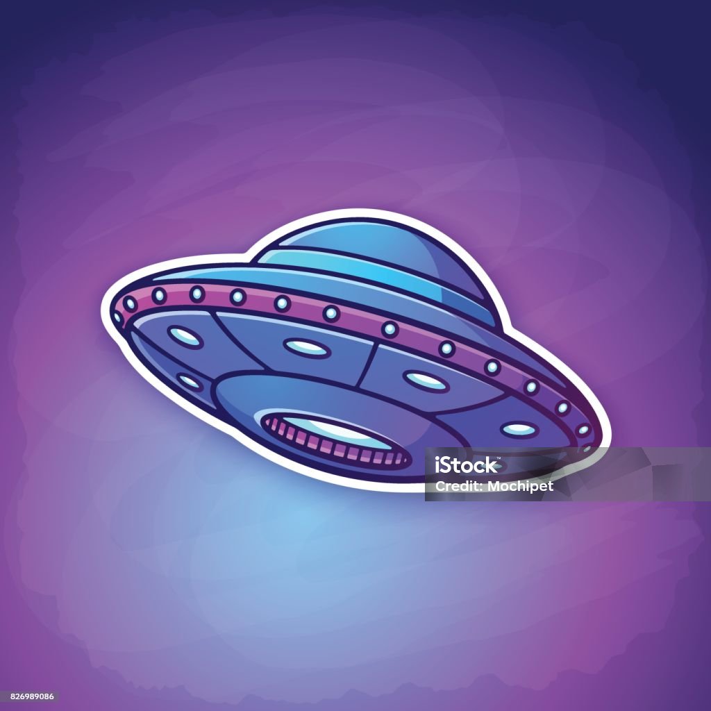 Ilustrasi Vektor Toy Ufo Dengan Lampu Terbang Di Latar Belakang Ruang