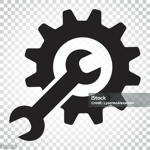Alat Servis Ikon Vektor Datar Cogwheel Dengan Ilustrasi Simbol Kunci