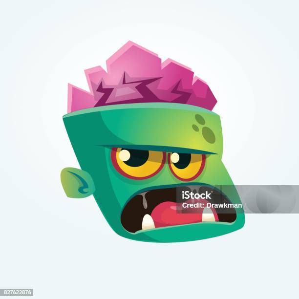 Karakter Kartun Kepala Zombie Yang Lucu Zombie Menggeram Dan Berteriak