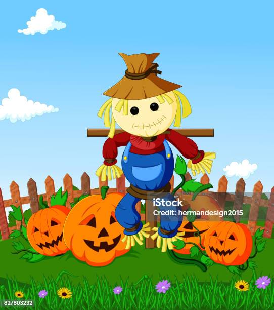 Kartun Orangorangan Sawah Dan Labu Ilustrasi Stok Unduh Gambar