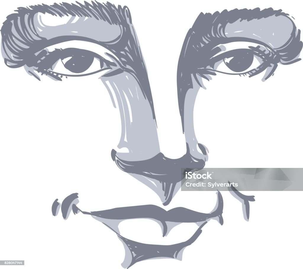 Handdrawn Portrait Of Whiteskin Flirting Woman Face Emotions Theme