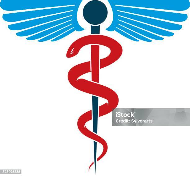 Aesculapius 벡터 추상 상징을 사용 하 여 날개와 뱀 적합 약국 광고에 사용 된 구성 되어 있습니다 건강관리와 의술에