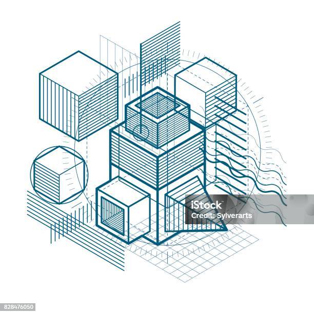 3 차원 Isometric 추상적인 벡터 배경입니다 큐브 육각형 사각형 사각형 및 다른 추상 요소 레이아웃 0명에 대한 스톡