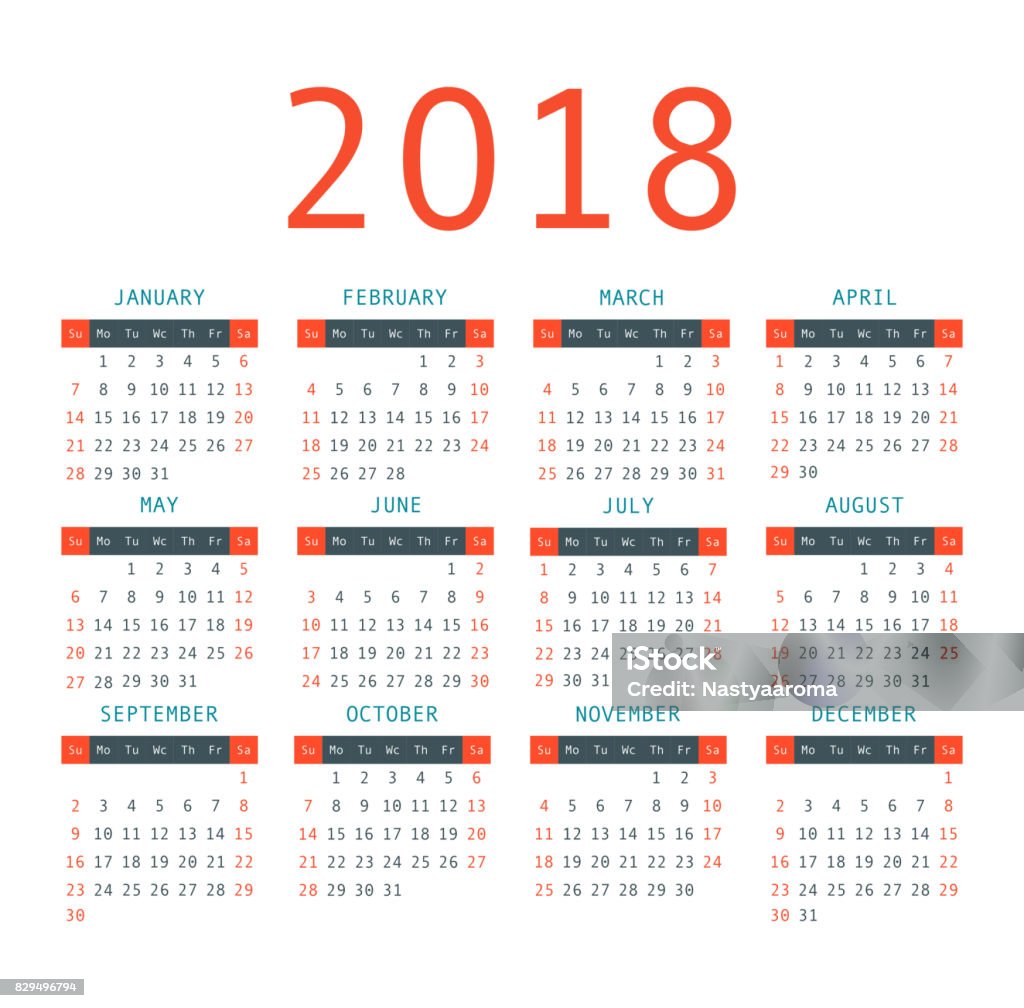 Calendar 2018 Year Simple Style Stock Illustration - Download Image Now ... Calendar 2018 Year Simple Style Stock Illustration - Download Image Now ...