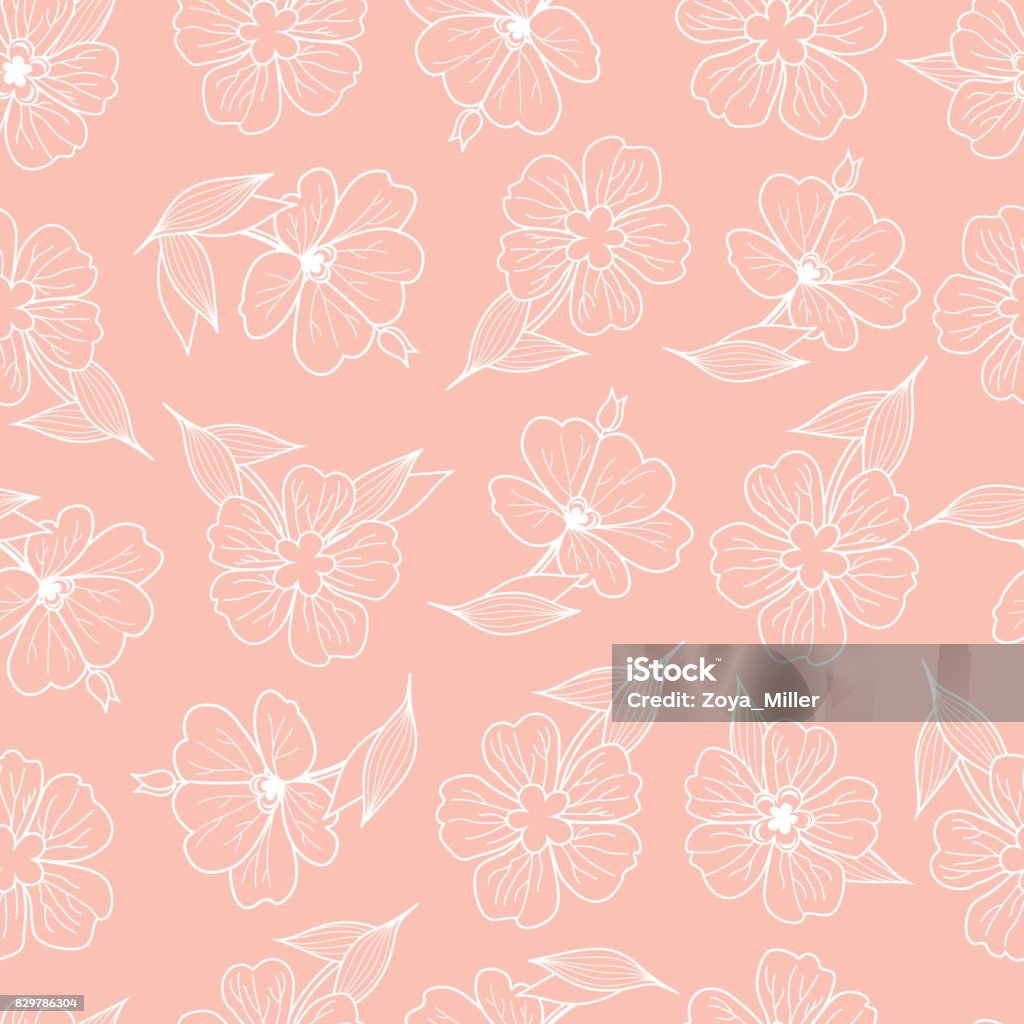 Seamless Pattern Botanical Ornament Monochrome Texture Stock