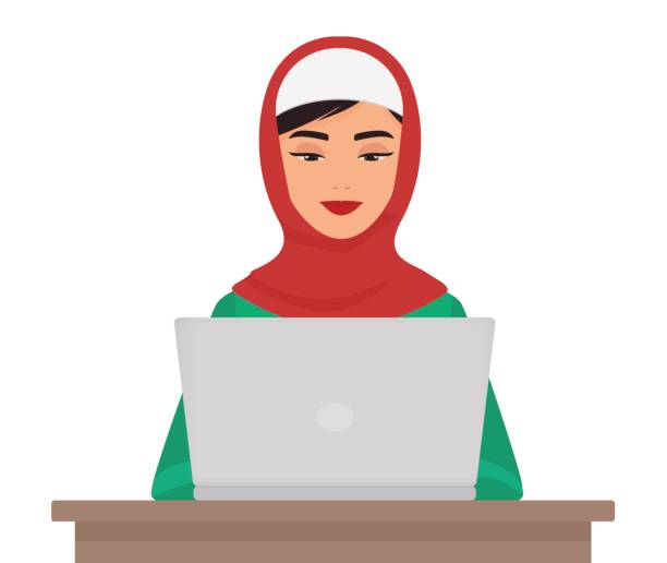 380 Muslim Business Woman On Laptop Stock Illustrations Royalty Free