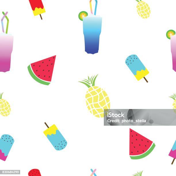 Texture Tiled Sans Couture De Lété Avec Des Glaces Pastèque Ananas Et Cocktail Vecteurs Libres