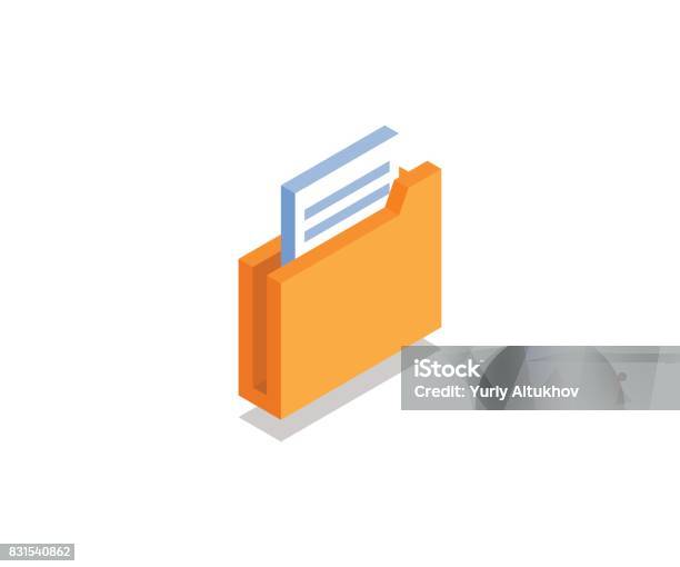 Folder Dengan Ikon Dokumen Ilustrasi Simbol Vektor Dalam Gaya 3d