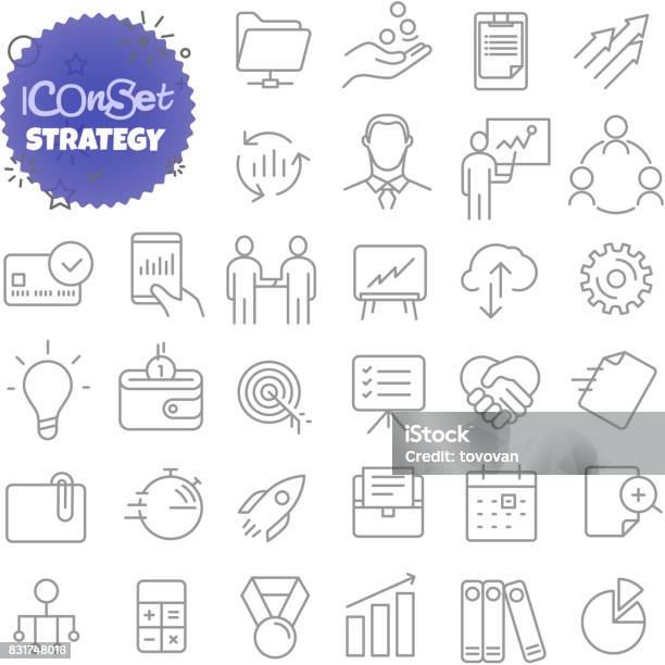 Jeu Dicônes De Contour Set De Vector De Pictogramme Stratégie Vecteurs