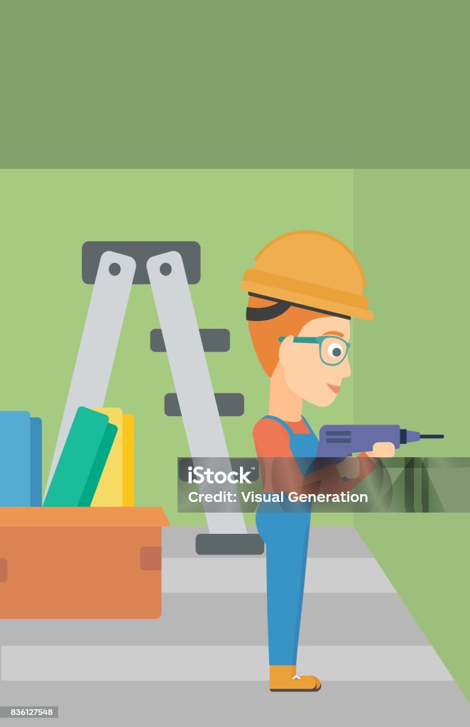 Constructor 천공기 수리공에 대한 스톡 벡터 아트 및 기타 이미지 수리공 안전모 여자 Istock