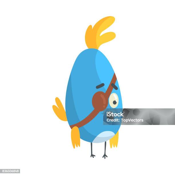 Cute Little Blue Funny Chick Bird With An Eye Patch Colorful Character