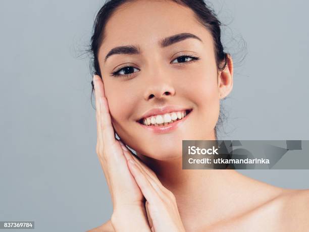 Beautiful Woman Face With Hands Portrait Beauty Skin Care Concept