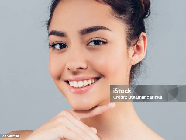 Beautiful Woman Face With Hands Portrait Beauty Skin Care Concept