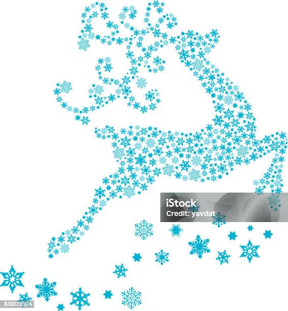 Rusa Natal Dan Kepingan Salju Ilustrasi Vektor Siluet Biru Terisolasi