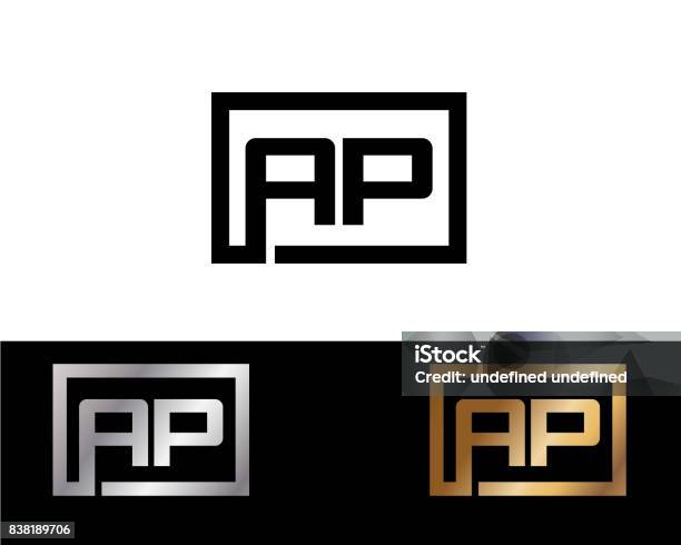 Ap 상자 모양 아이콘입니다 블랙 골드 실버 색상으로 편지 디자인 벡터 로고에 대한 스톡 벡터 아트 및 기타 이미지 로고