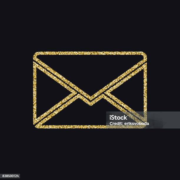 Lettre De Licône De Mail Avec Effet Scintillant Isolée Sur Fond Noir
