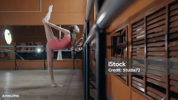 Beautiful Girl Shows Amazing Flexibility Of The Legs Of The Ballet Bar