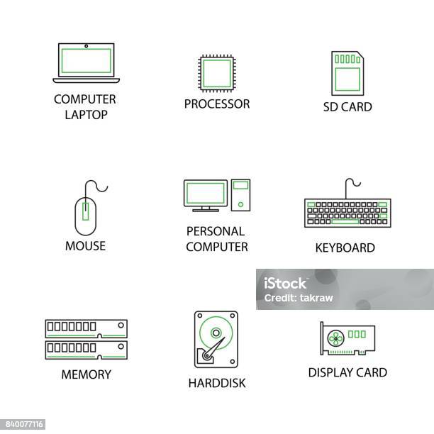 Modern Flat Thin Line Icon Set In Concept Of Computer Peripheral ... Modern Flat Thin Line Icon Set In Concept Of Computer Peripheral ...