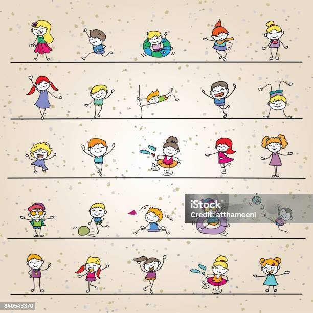 Set Of Hand Drawing Abstract Happy Cute Kids Line Art Stock ... Set Of Hand Drawing Abstract Happy Cute Kids Line Art Stock ...